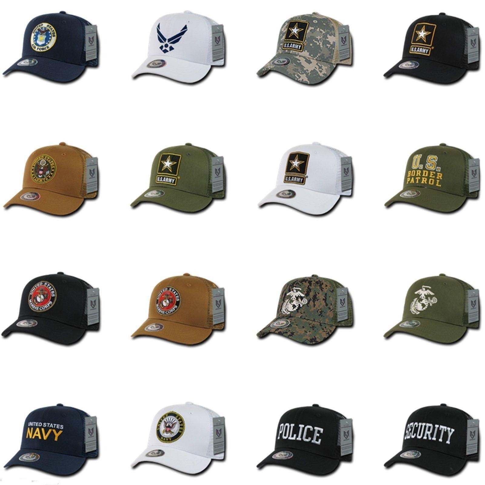 1 Dozen Army Air Force Navy Marines Police Security Trucker Hats Caps