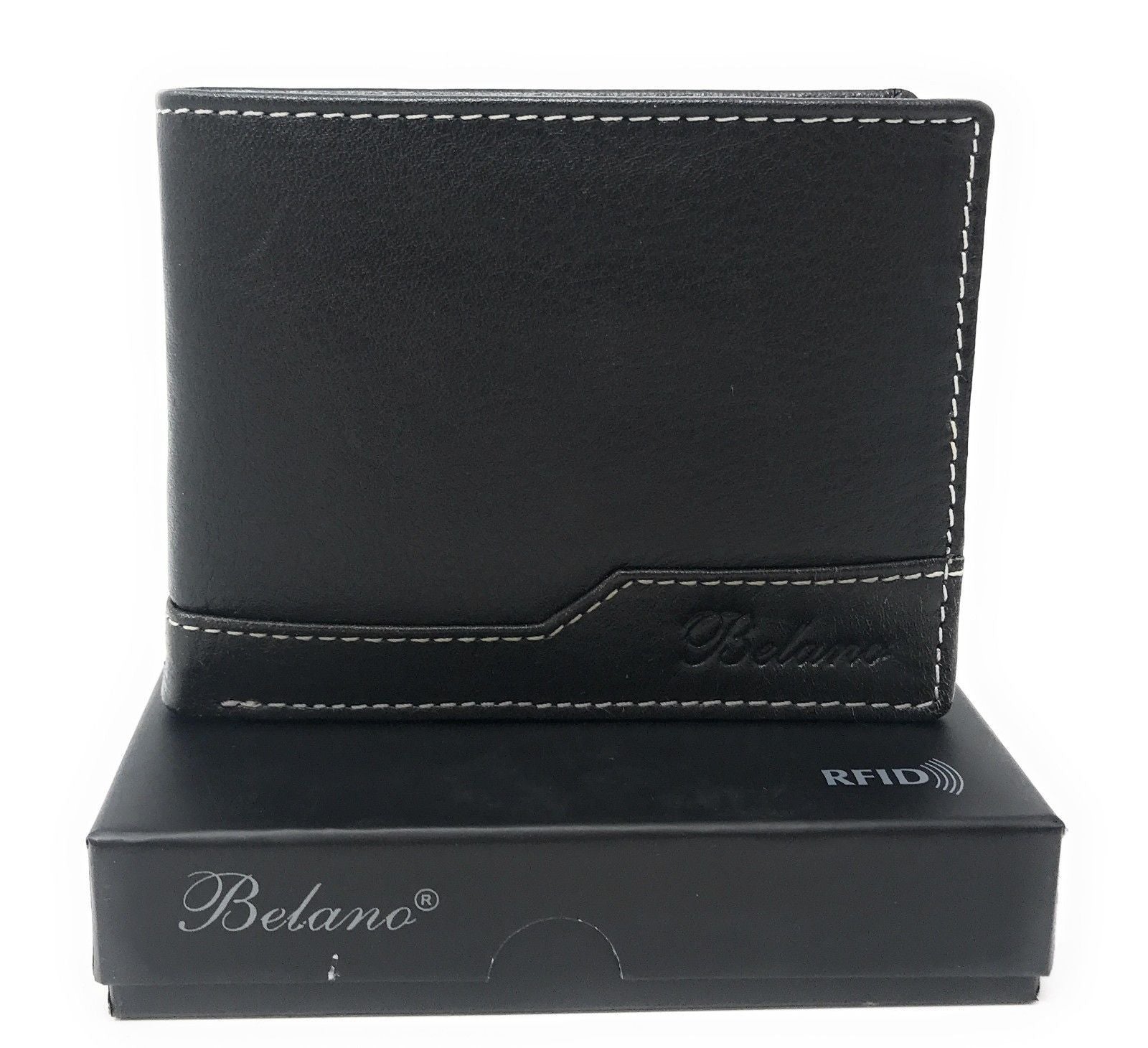 Belano RFID Blocking Real Leather Bifold Wallets for Cards ID with Box