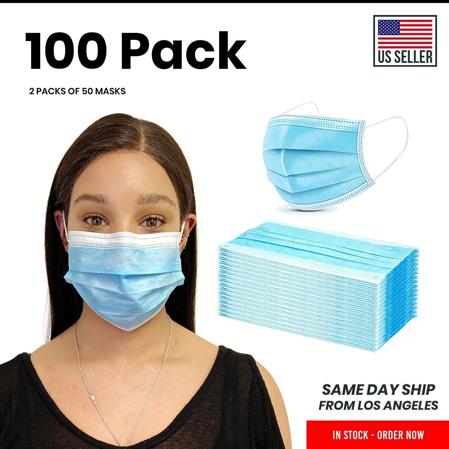 [Combo Pack] 100 Face Mask and 2 Face Shields | 3-Ply Mouth Nose Cover