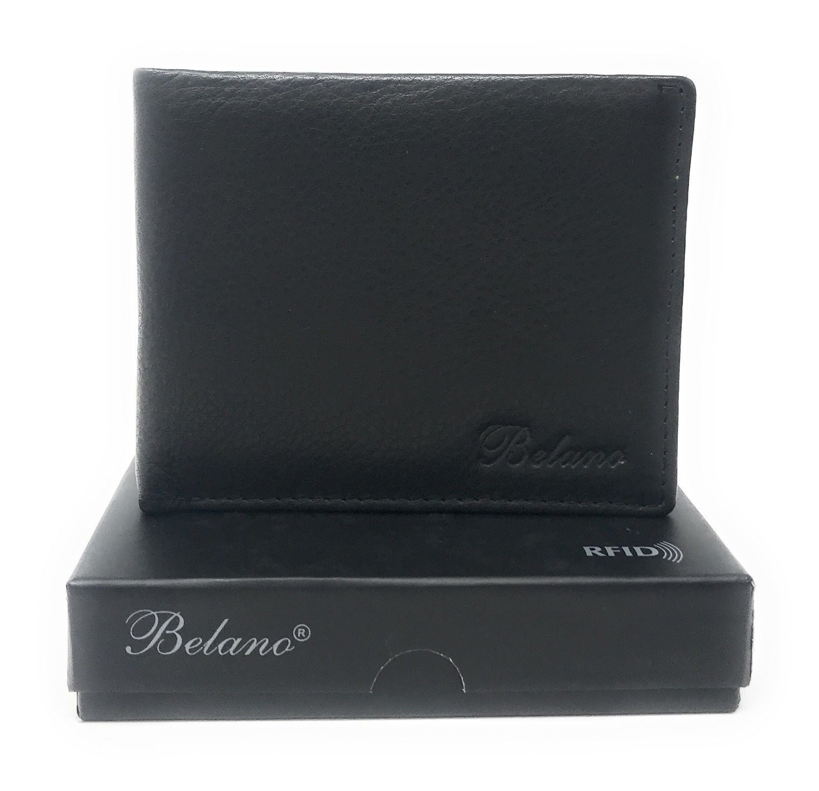Belano RFID Blocking Real Leather Bifold Wallets for Cards ID with Box