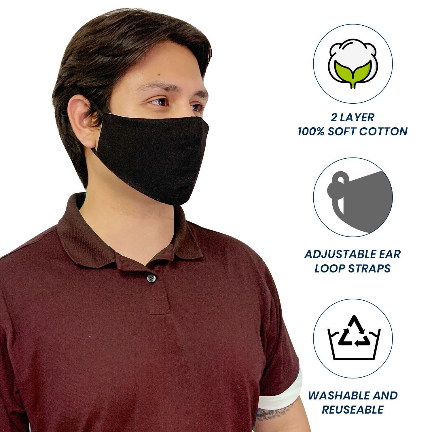 Cotton Face Mask Cloth Masks Washable for Mouth Nose Reusable Double L
