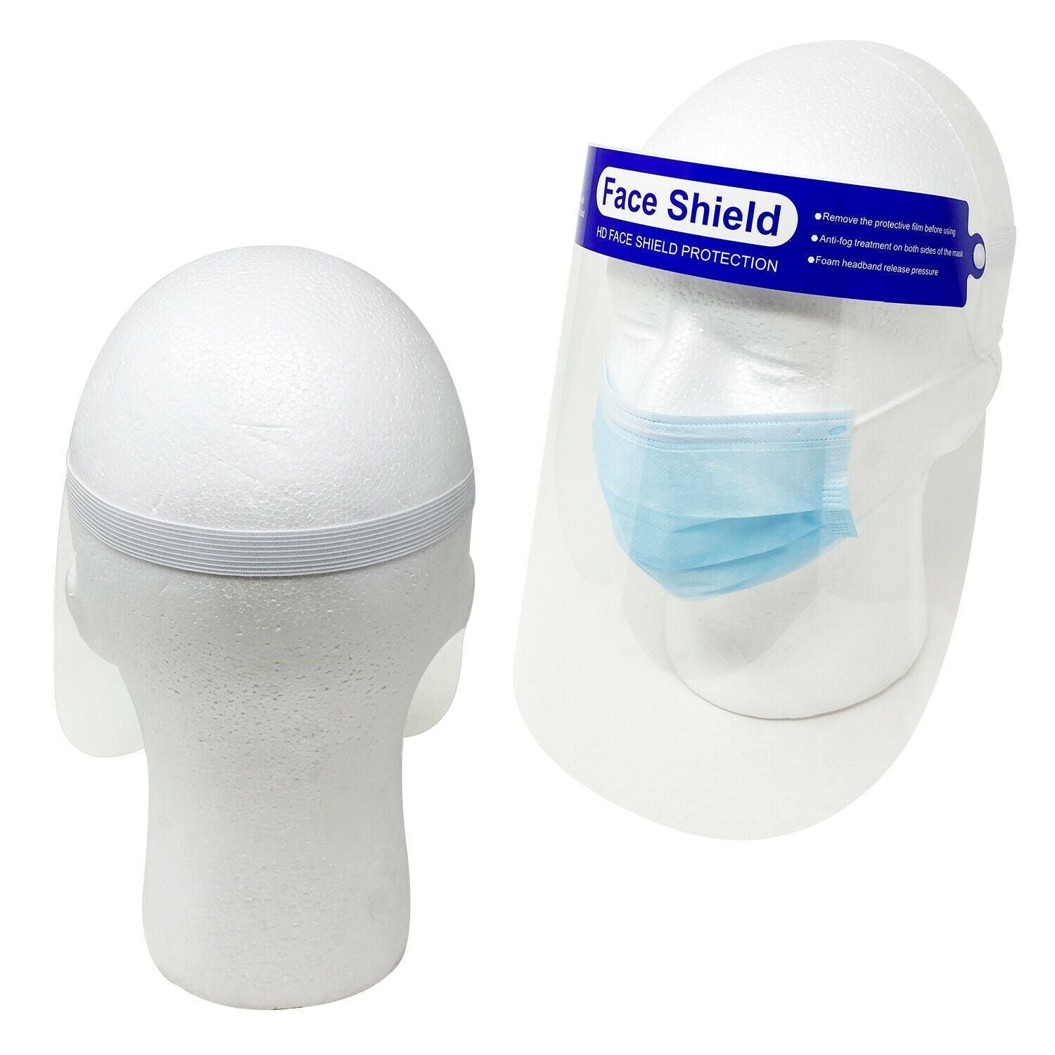 [Combo Pack] 50 Face Mask and 1 Face Shield Blue 3-Ply Mouth Nose Cove