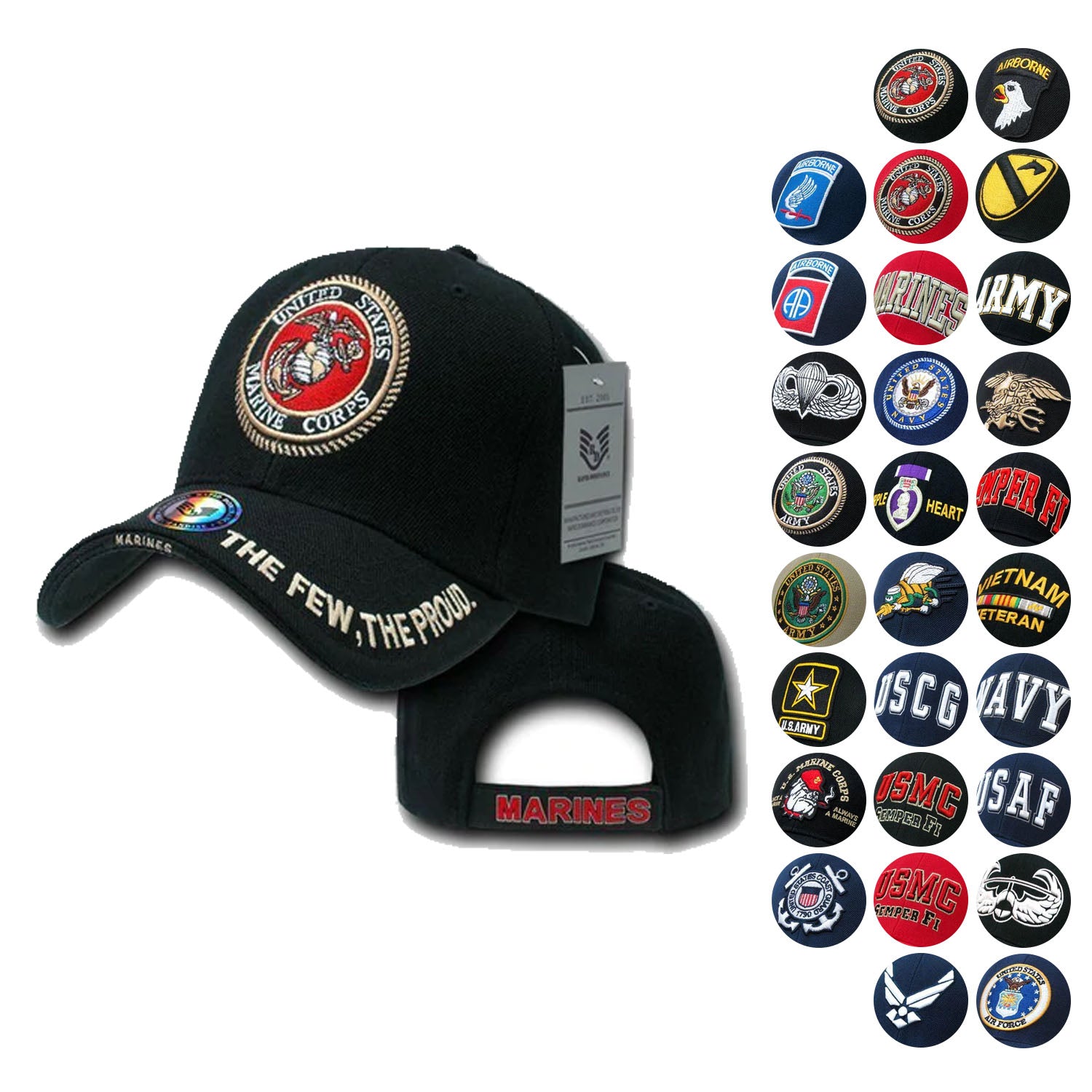 1 Dozen Veteran Military Army Airforce Navy Marines Baseball Hats Caps