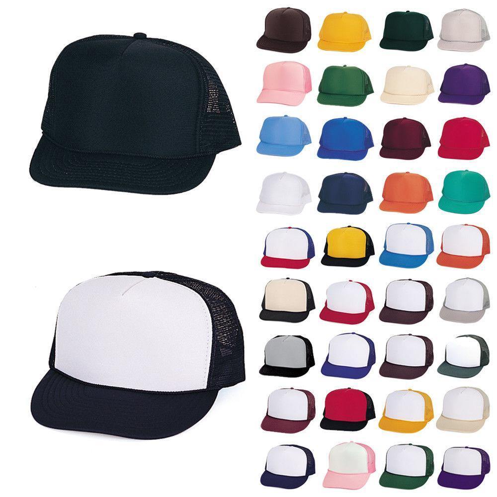 Classic Trucker Baseball Hats Caps Foam Mesh Blank Solid Two Tone Snap