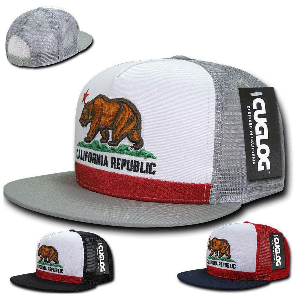 Cuglog California Republic Cal Flag 5 Panel Trucker Caps Hats Cali Bea