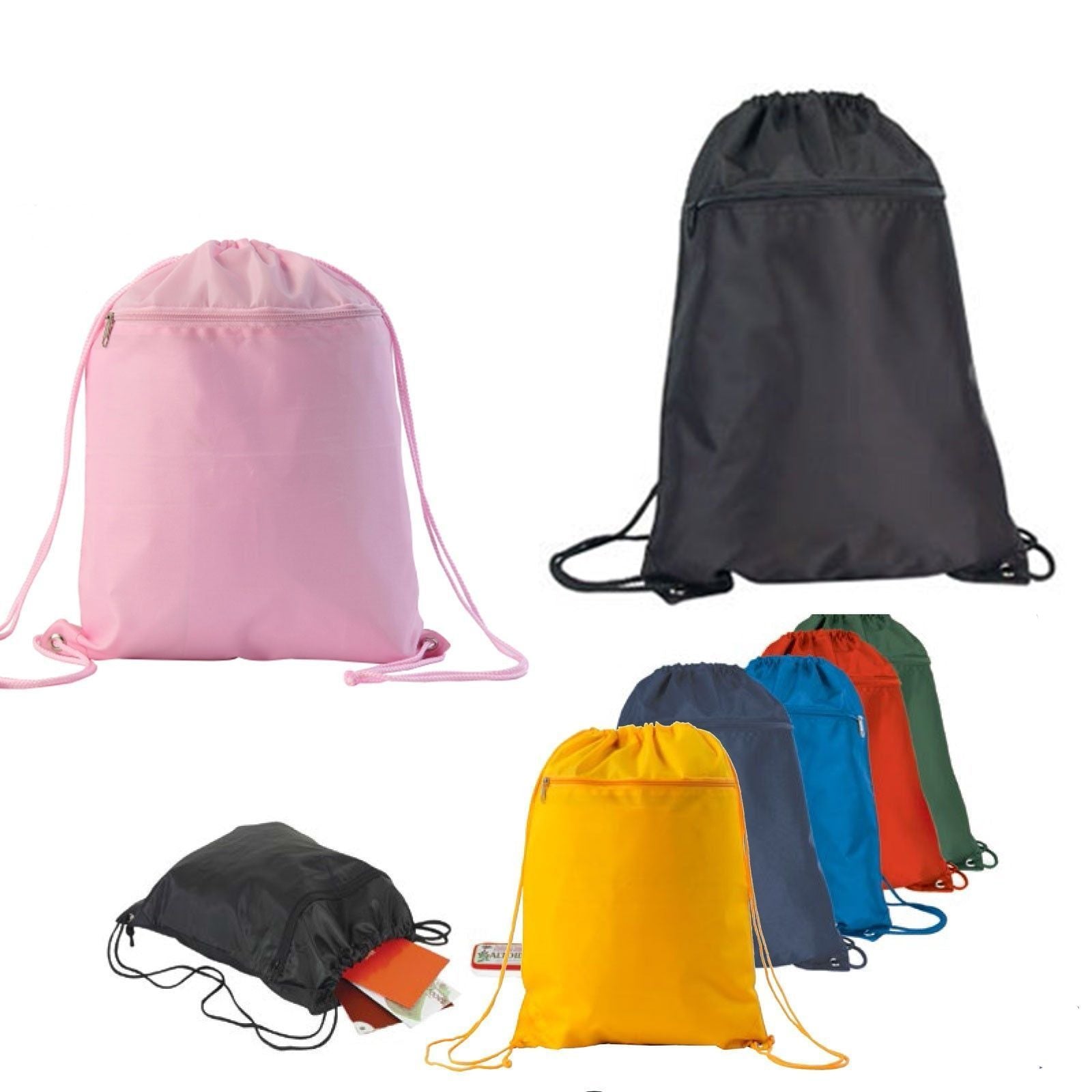 Large Drawstrings Backpack Rucksack Tote Sacks Pack Bag Zippered 14x18