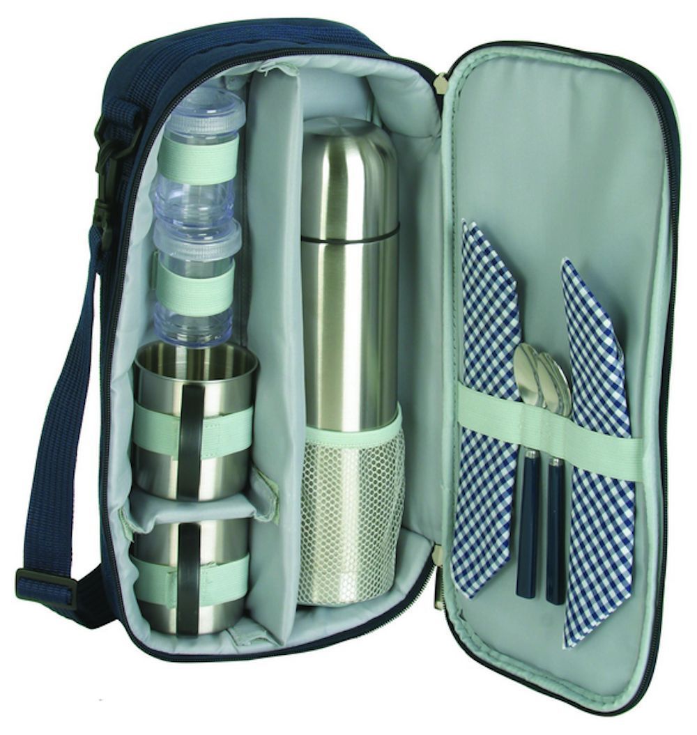 Picnic Coffee Travel Bag Set For Two Mugs Spoons Napkins Stainless Ste