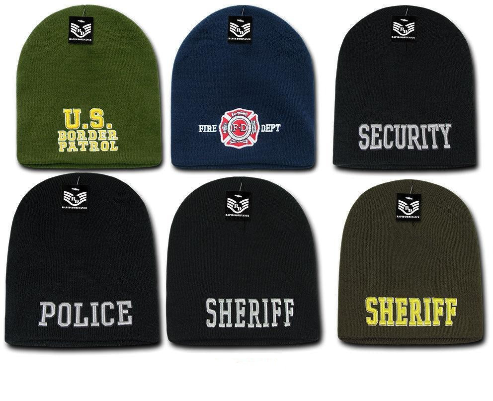 Police Fire Dept Security Border Patrol Sheriff Short Beanies Knit Cap