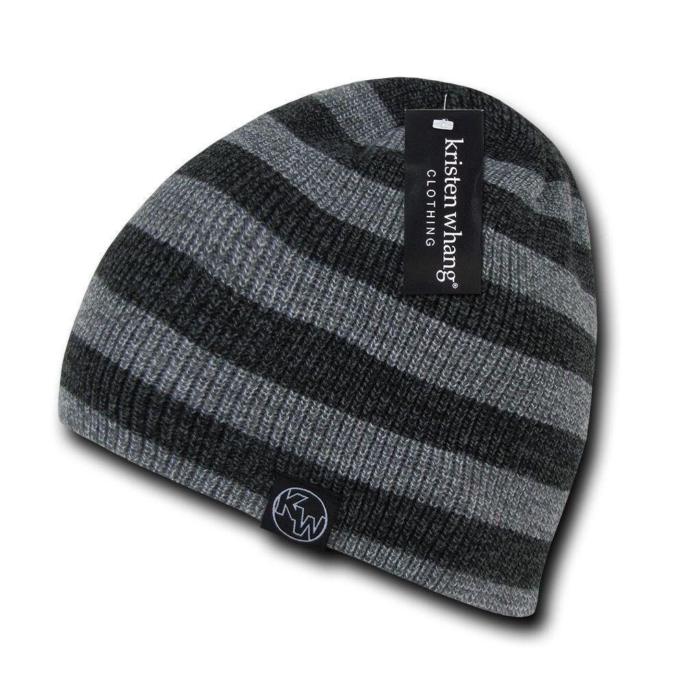 Striped Design Soft Double Lined Cuffed Uncuffed Beanies Caps Hats Win