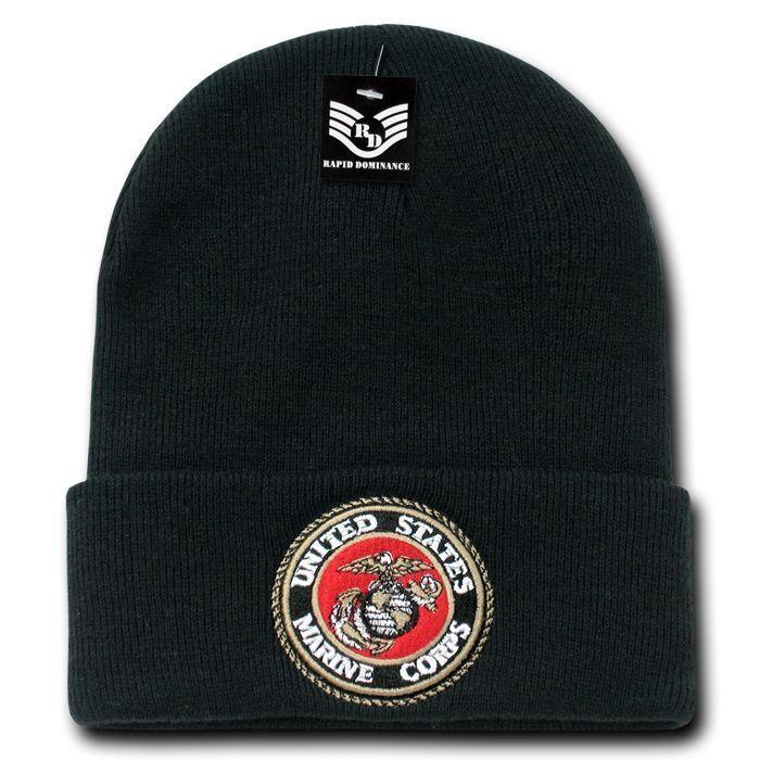 USAF Army USmc Marines Navy Coast Guard Logos Beanies Cuffed Long Knit