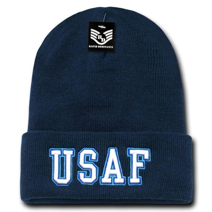 USAF Army USmc Marines Navy Coast Guard Logos Beanies Cuffed Long Knit